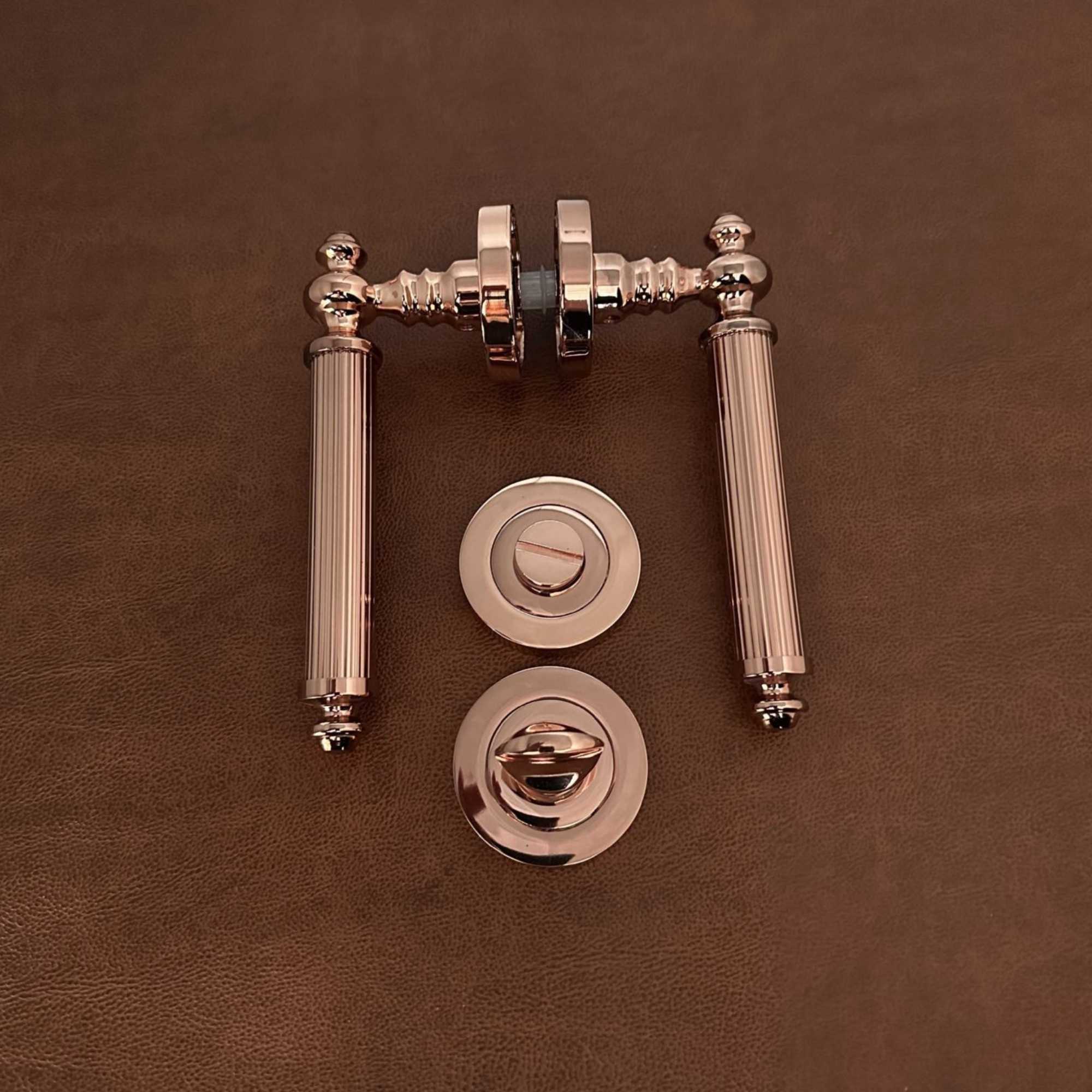 Osmanlı Handles ZK37 Rose Zamak Parlak Bakır Rozetli Wc Banyo Kapı Kolu 1 Takım - koldoor.com