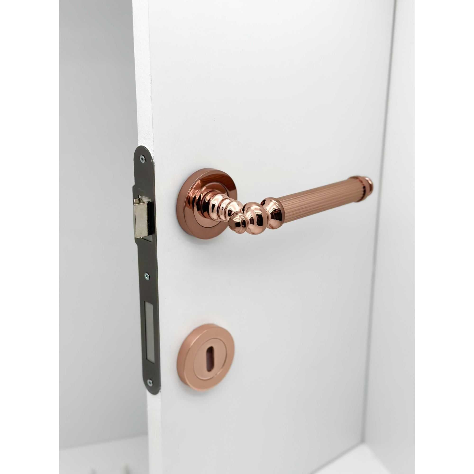 Osmanlı Handles ZK37 Rose Zamak Parlak Bakır Rozetli Oda Kapı Kolu 1 Takım - koldoor.com