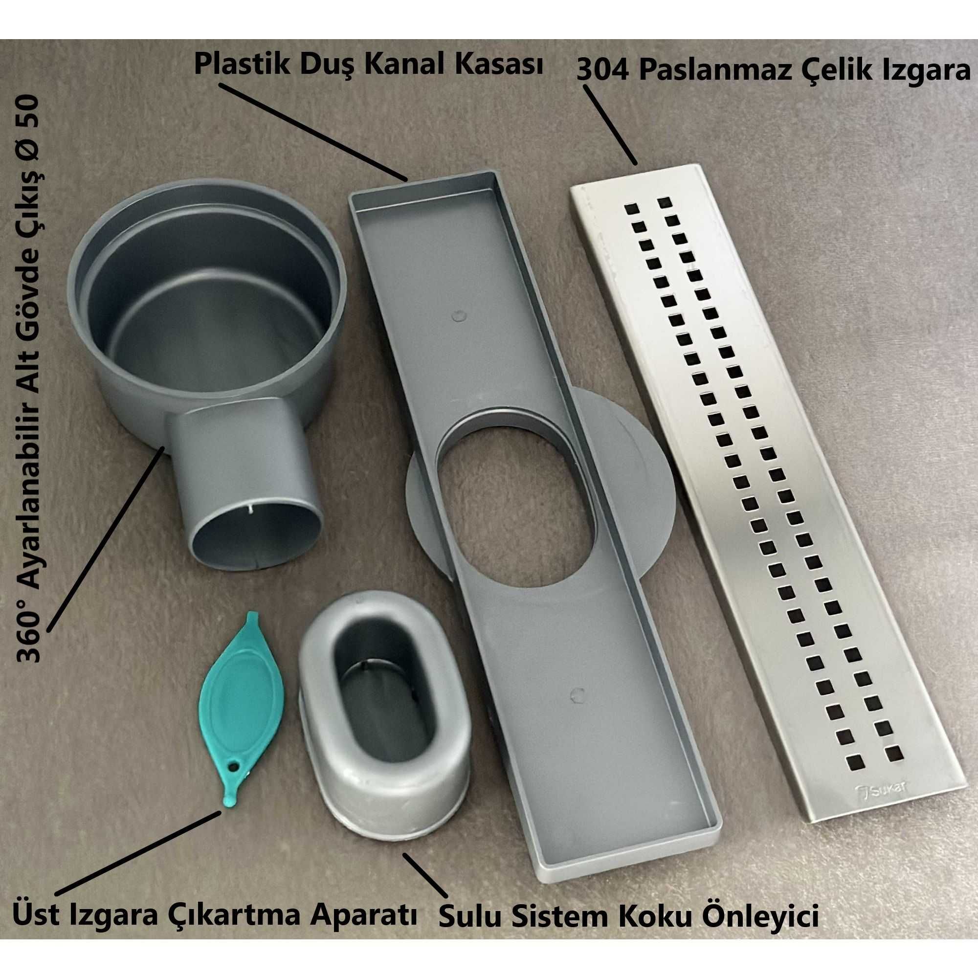 Sukar Line 4P Duş Kanalı Plastik Kasa Paslanmaz Izgara Süzgeç Ø50 Çıkı ...